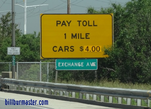 A toll warning sign one mile from the plaza on the WB Skyway. (June, 2014)